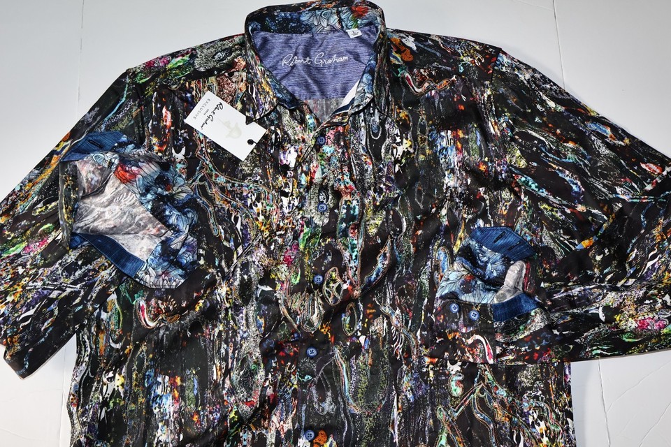 Robert Graham Shirt Exosphere Embroidered Black Classic Fit New LS XX ...