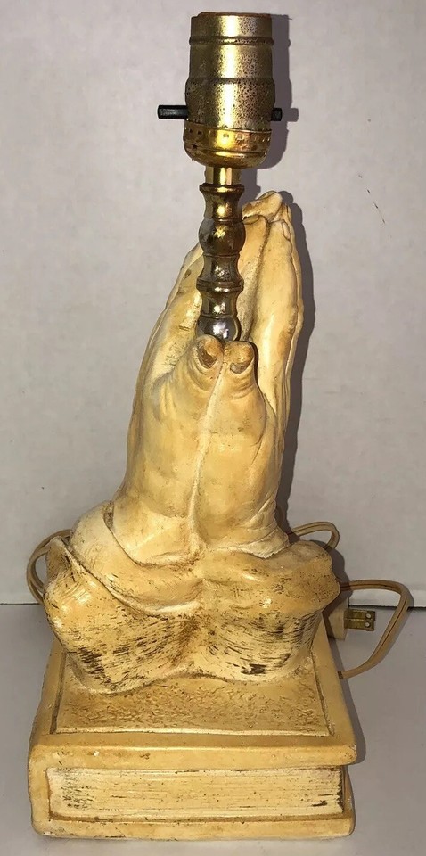 Vintage 80s HOLY BIBLE PRAYING HANDS Ceramic Table Lamp Creative Decor ...