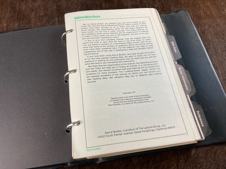 Sierra Bullets Reloading Manual Reference Book 3 Ring Binder Pistol ...