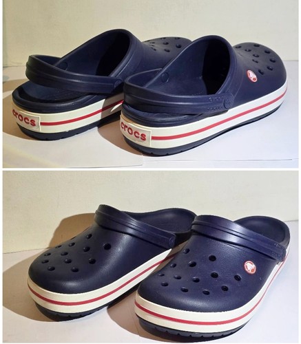 Crocs Classics Slip-Ons Clogs Dark Blue with Red Stripe Mens 7 Womens 9 ...