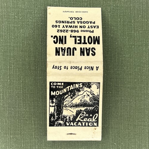 San Juan Motel Pagosa Springs Colorado Rare Vintage Matchbook Cover | eBay