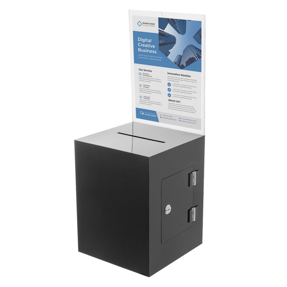 Black Donation Box with Lock Ballot Box with Sign Holder Suggestion Box ...