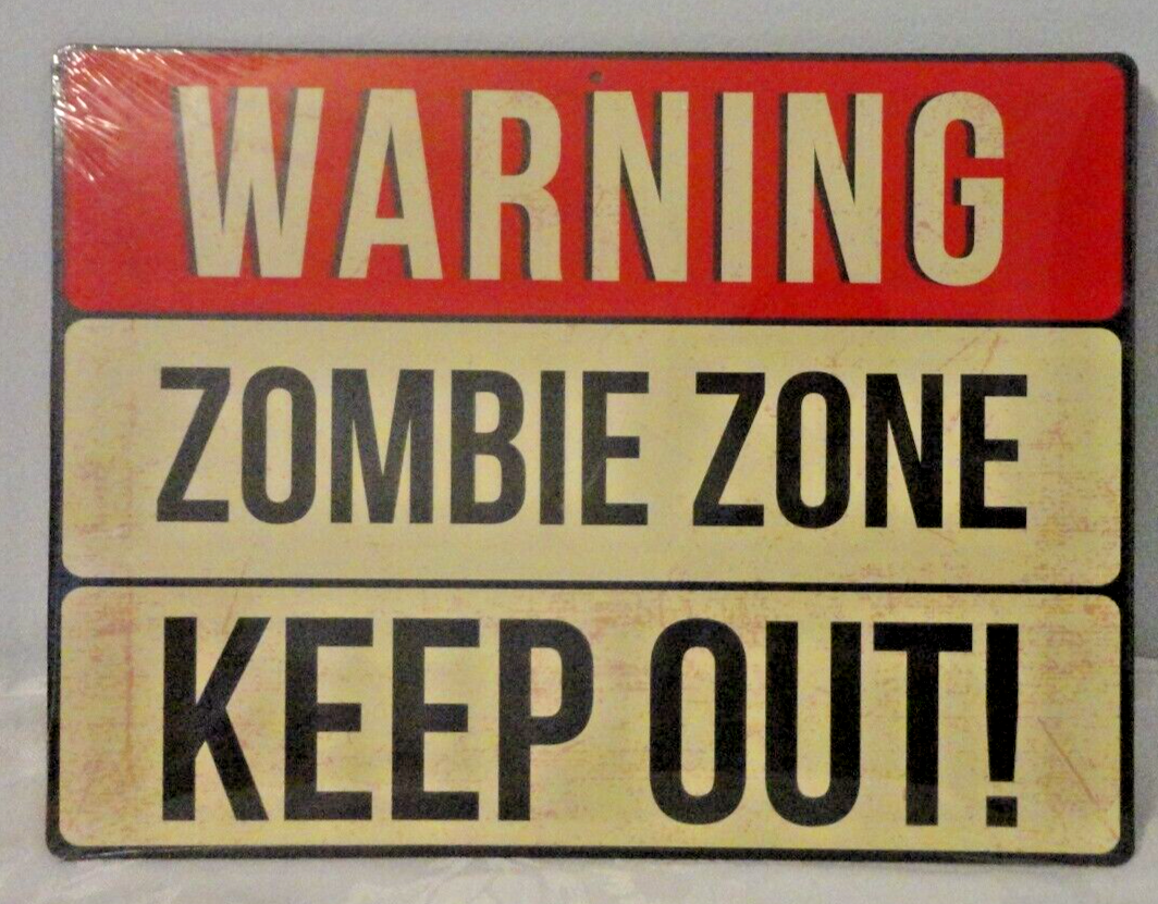 2 SIDED HALLOWEEN SIGN WARNING ZOMBIE ZONE KEEP OUT! & "EAT DRINK AND ...