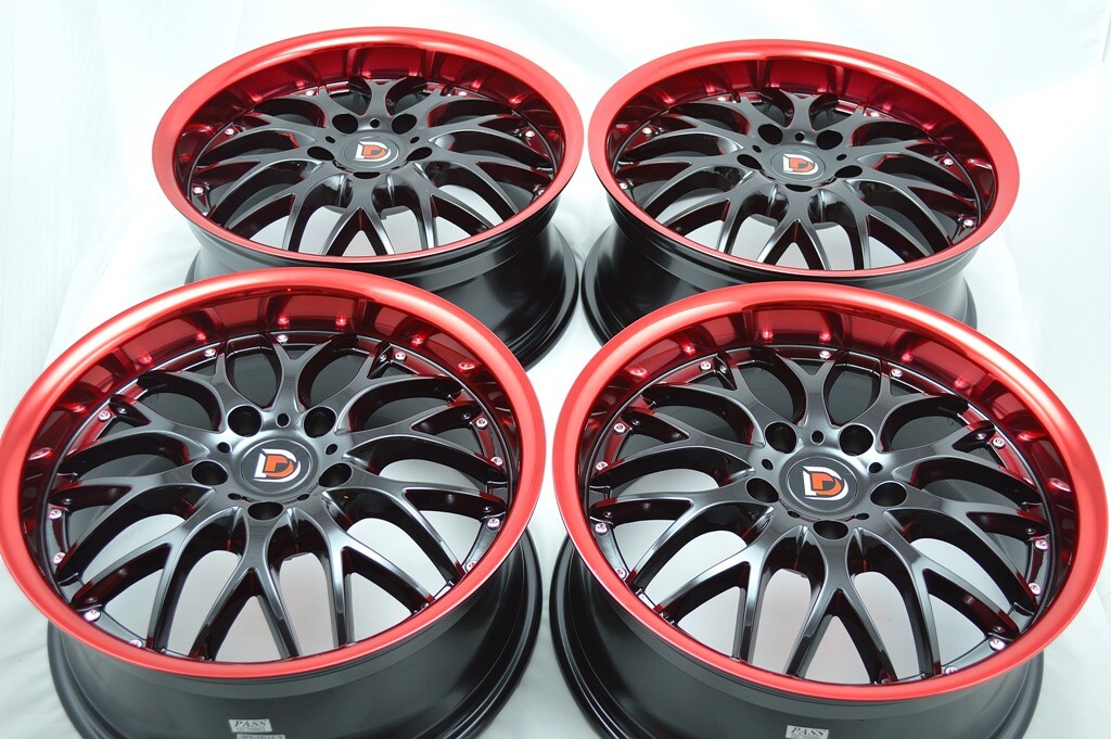 Set of 4 New 17x7.5 DDR R19 Black Red Lip 17" Wheels Rims 5x114.3 38mm ...