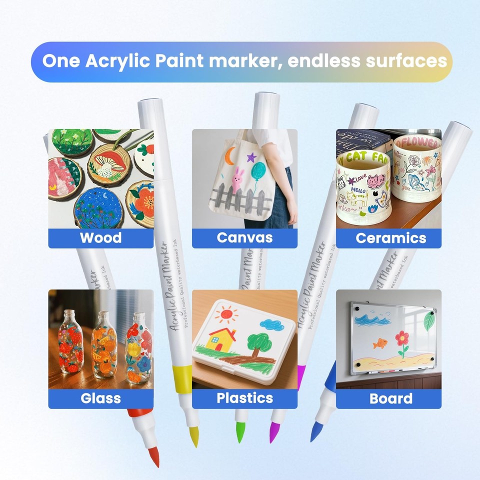 80 Colors Acrylic Paint Markers Pens Set Fine Brush Tip Drawing Fabric ...