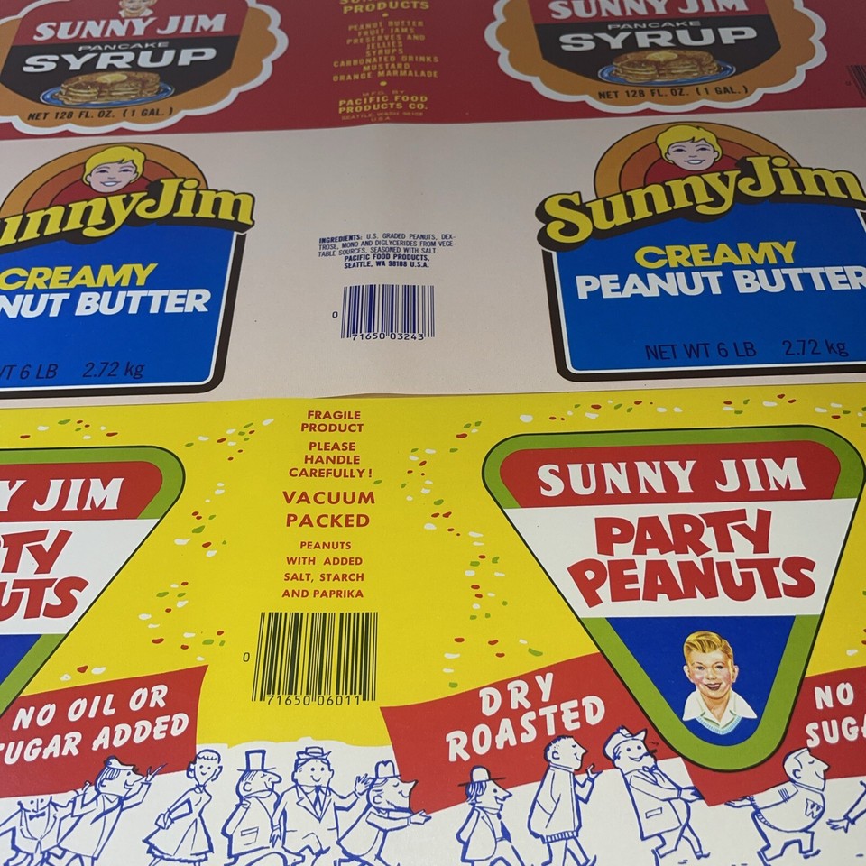 Sunny Jim Vintage Labels Lot Of 4 Syrup Peanuts Drink Peanut Butter ...