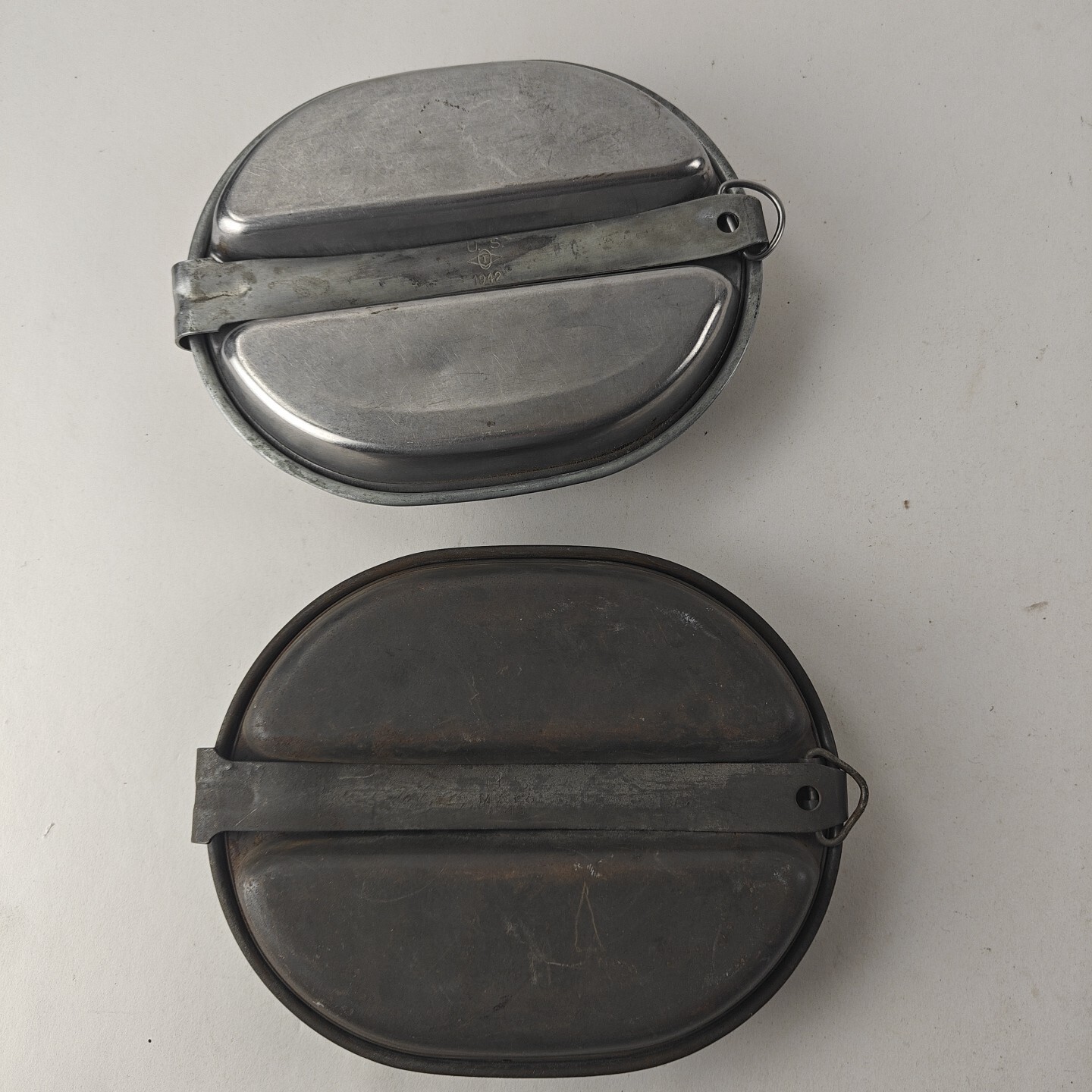 WWII WW2 US Army Mess Kit Lot of 2 - M.A. Co 1943 & Owens Illinois 1942 ...