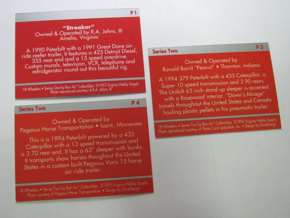 18 Wheelers Series 1 & 2 Promo 3 Card trading cards lot 1995 Bon Air | eBay