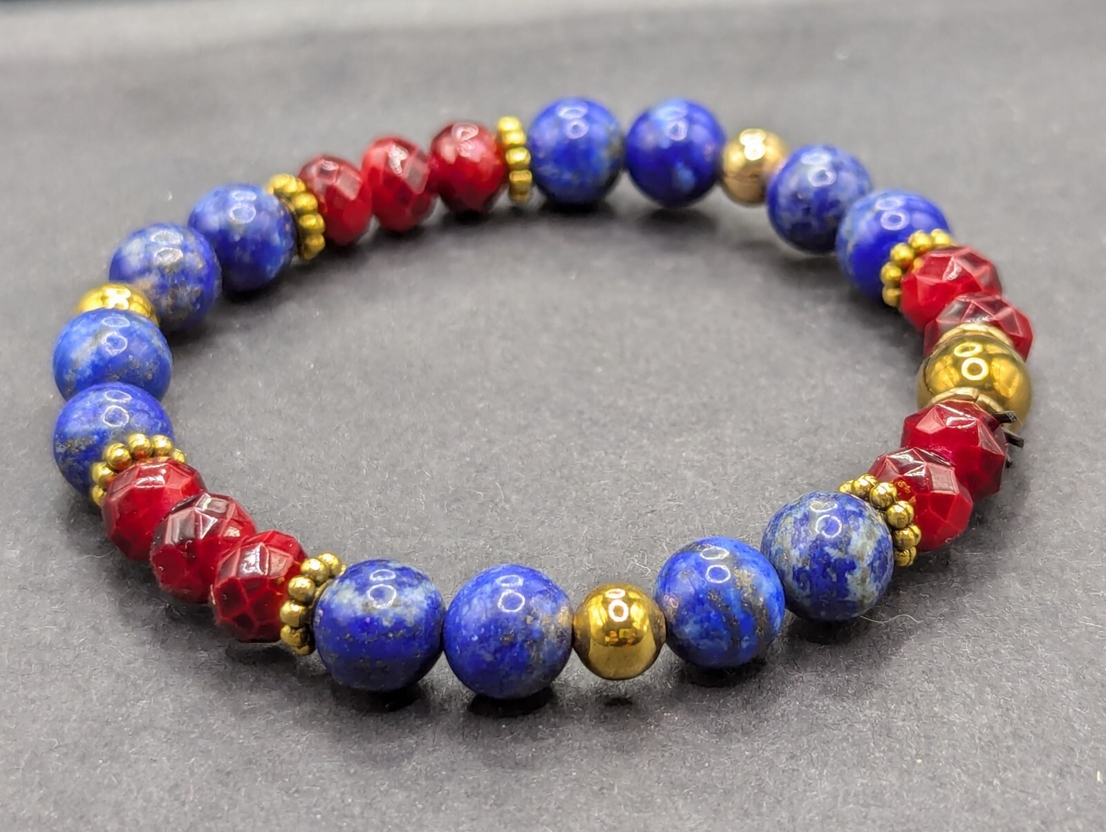 Women's Blue Red Gold Mix Beaded Stretch Stack Bracelet (16cm) Small ...
