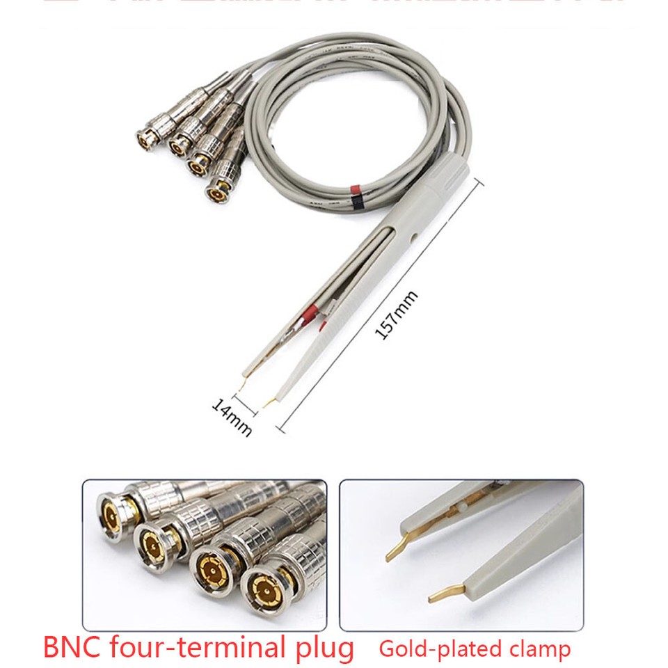 Gold Plating SMD Test Tweezer Clip W/ 4 BNC Test Probe Leads Cable For ...