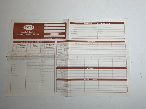 Estes Flying Model Rocket Flight Data Sheet EX Shape Hard To Find | eBay