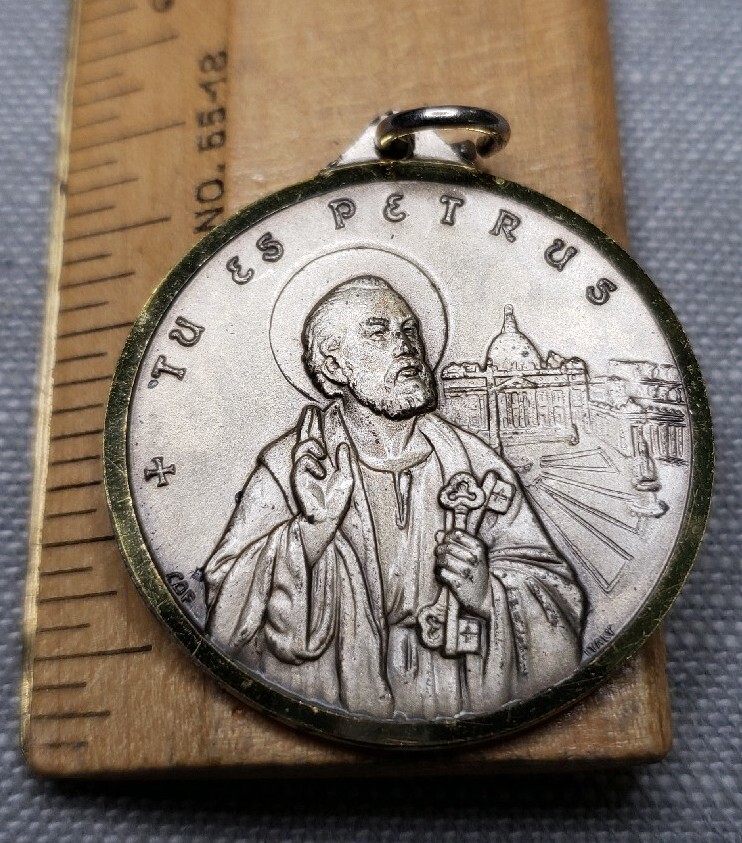 Vintage Pendant Medal Large Metal Pope Paul VI Saint Peter Christian ...