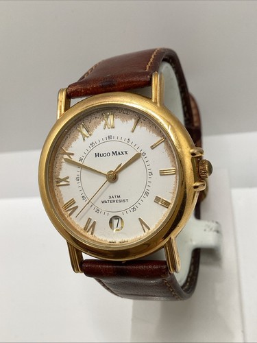Hugo Maxx Mens 18k Gold Plated Fashion Watch New Battery Worn Dial ...