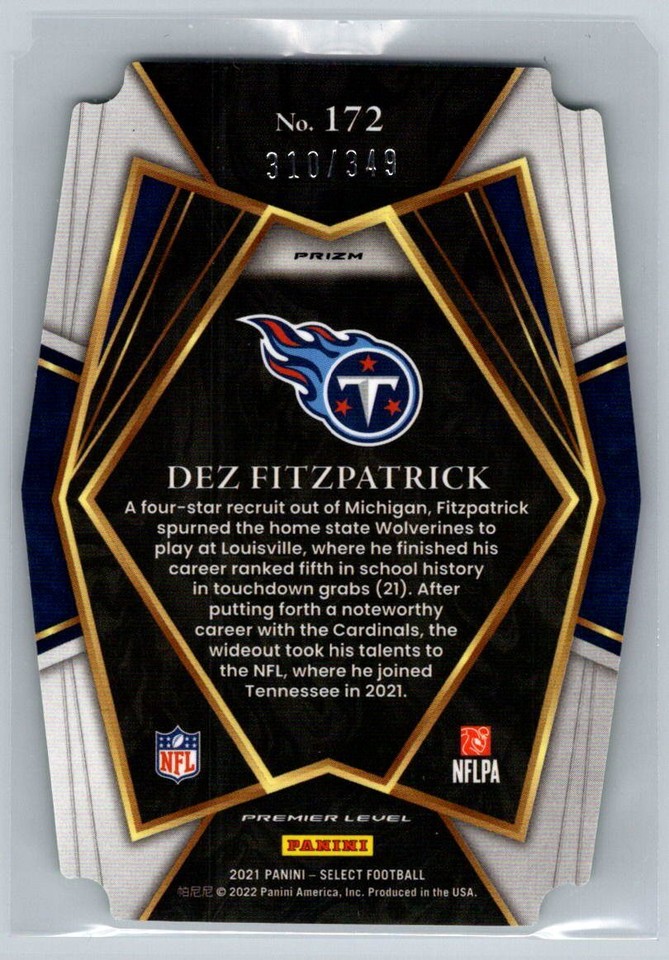 2021 Panini Select #172 Dez Fitzpatrick Green Die Cut 310/349 RC TITANS ...