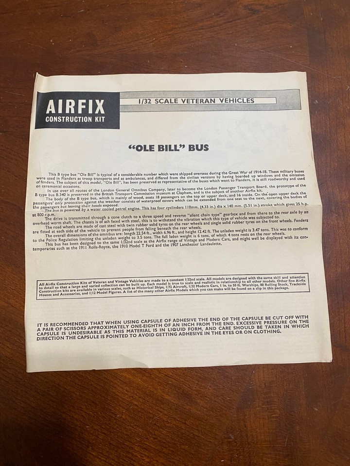 Airfix Red Stripe Vintage Model Kit 1914 Old Bill Bus, a few damaged or ...