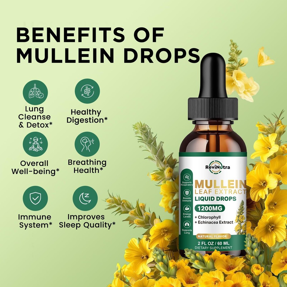 2 Pack Mullein Drops for Lungs 1200mg Mullein Leaf Extract Liquid Drops ...