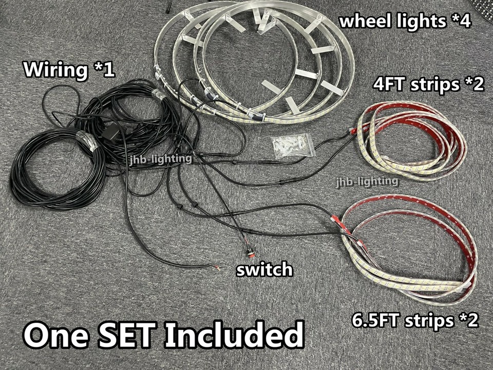 15.5"Double Row WHITE LED Wheel Lights+2pcs 4FT+2pcs 6.5FT Underglow ...