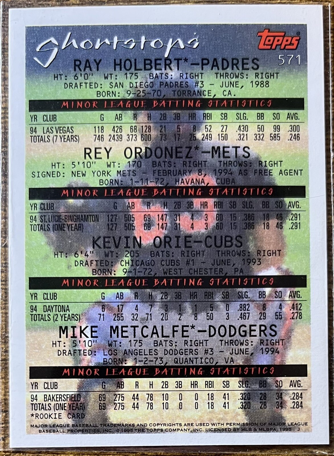 1995 Topps - Prospects #571 Rey Ordonez, Kevin Orie, Ray Holbert (RC ...