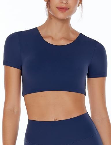 ENERBLOOM Open Back Workout Crop Tops for Women Backless Yoga Shirts ...