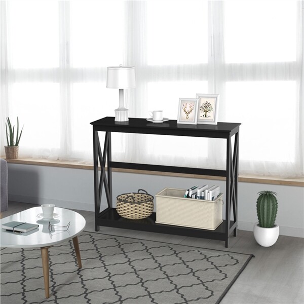 Slim Console Table X-Shape Side Table Storage Shelve Multi-tier ...