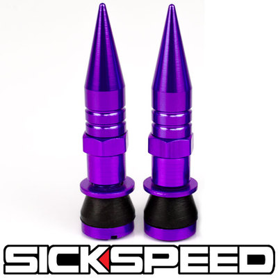 2 PC PURPLE ALUMINUM VALVE STEM CAPS WITH SPIKES FOR MOTORCYCLE WHEEL ...