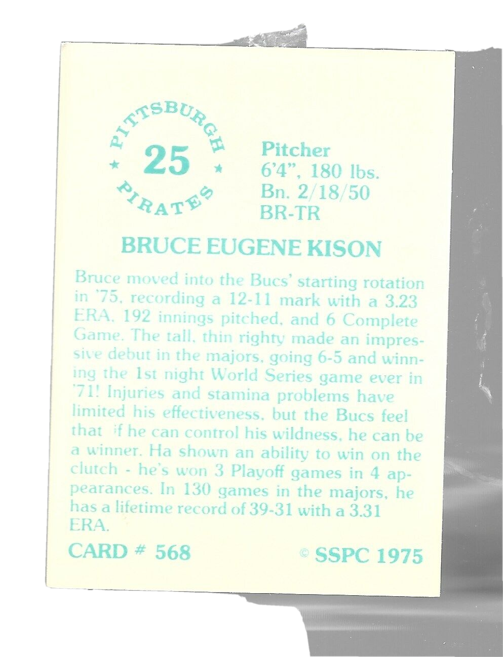 1976 SSPC Bruce Kison 568 Pittsburgh Pirates Baseball Card | eBay