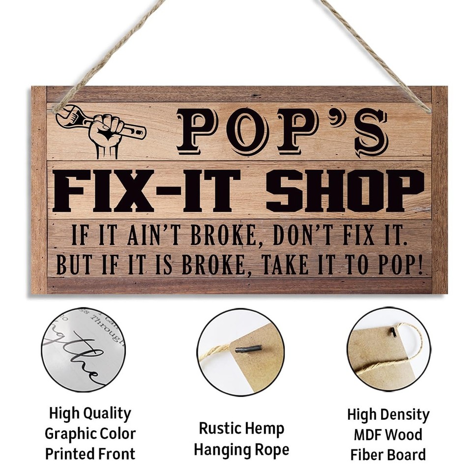 Pop Wood Sign, Pop's Fix-It Shop Sign Gift for Pop Grandpa, Decorative ...