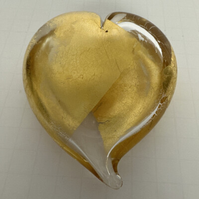 1997 Randy Strong Hand Blown Art Glass Heart Clear & Gold Paperweight ...