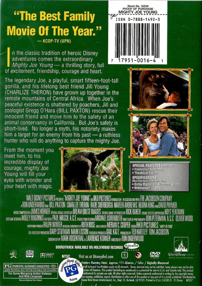 Mighty Joe Young - Charlize Theron, Bill Paxton, Disney Classic - New ...