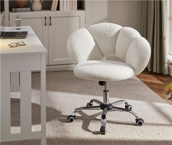 Boucle Desk Chair Cloud-shaped Vanity Chair Adjustable Swivel Home ...