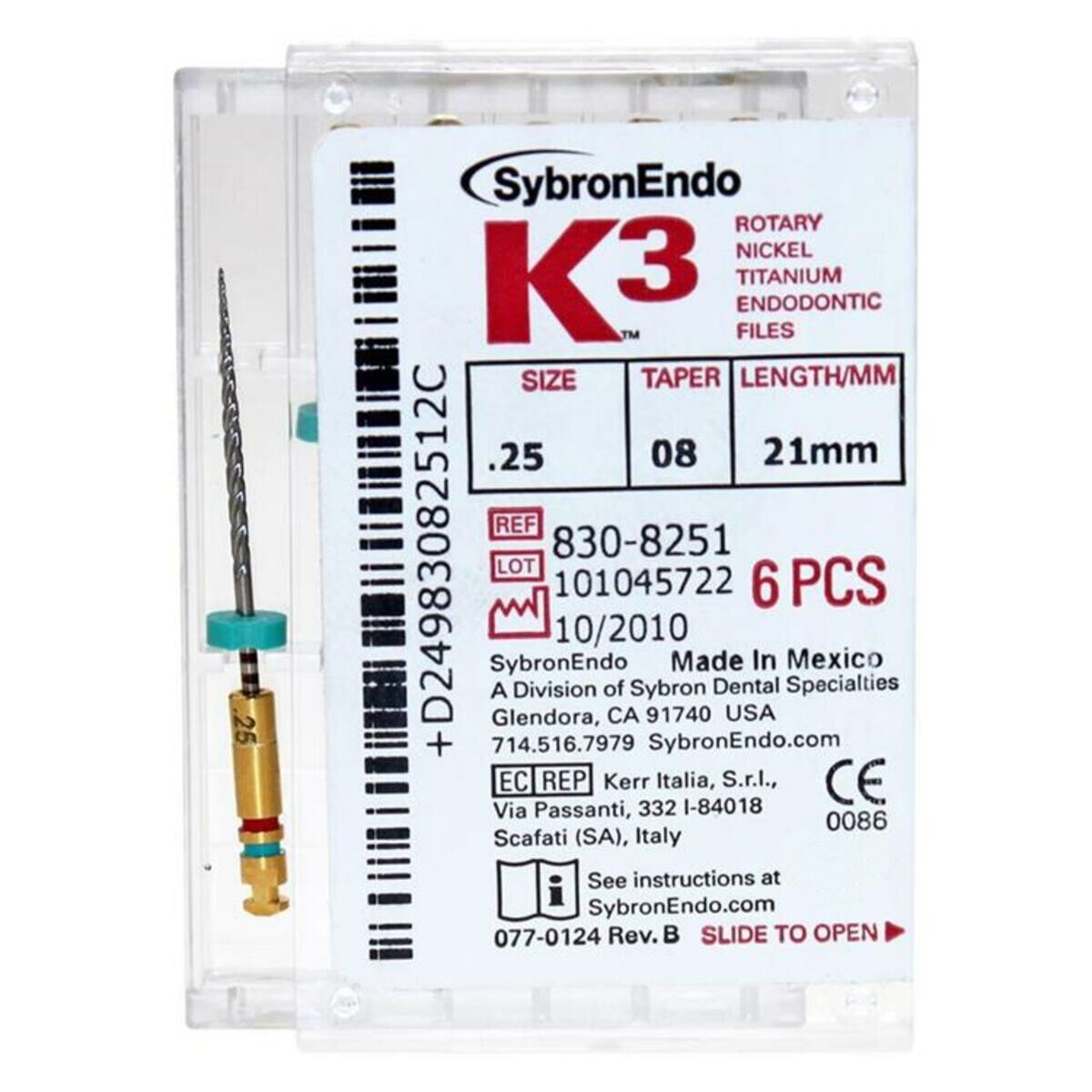 Kerr Dental 830-8251 SybronEndo K3 Rotary Files 21mm #25 Taper 0.08 6 ...