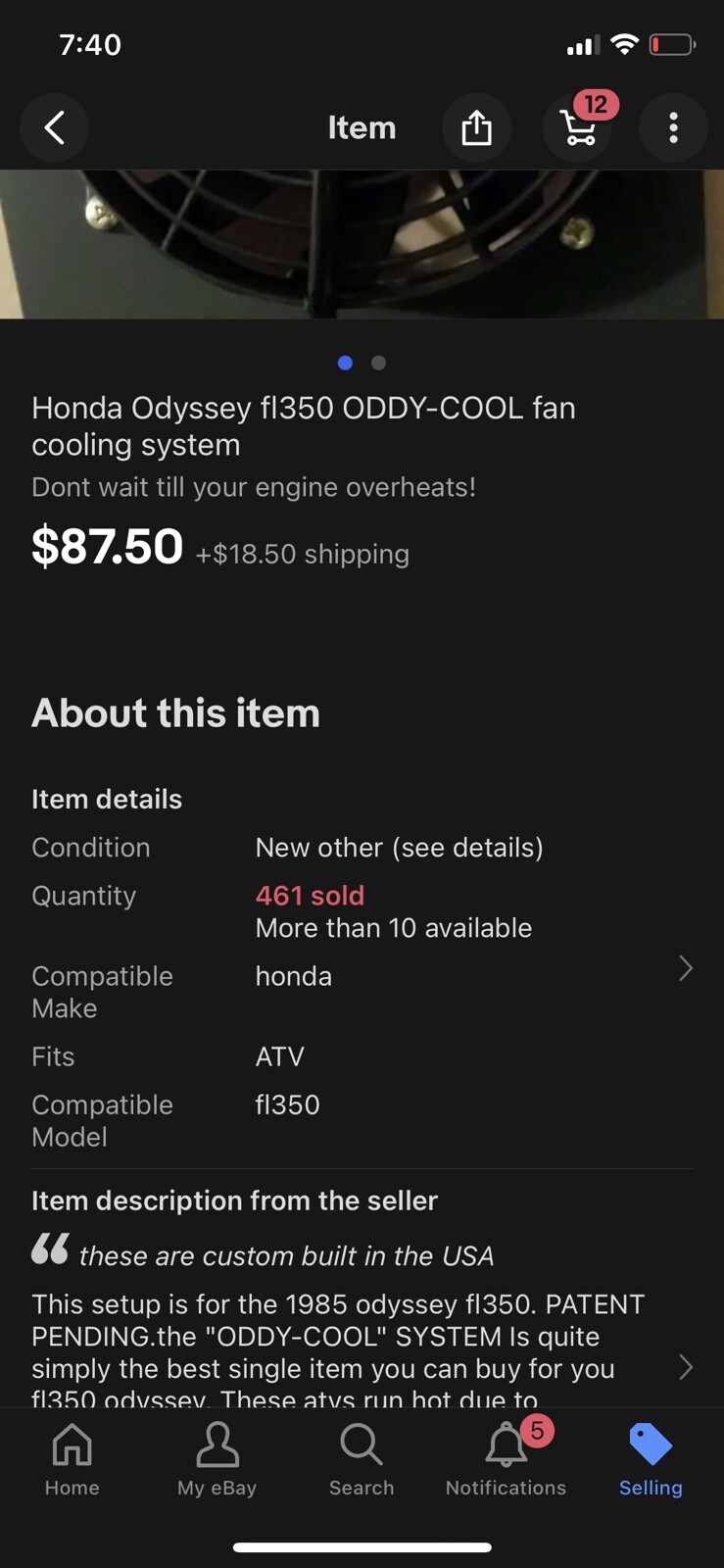 Fl350 Honda Odyssey ODDY-COOL Oddycool Oddy Cool fan cooling system | eBay