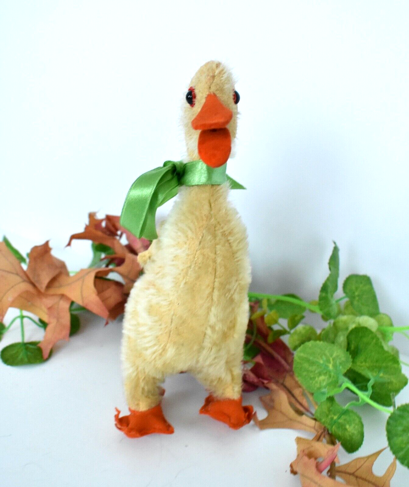 STEIFF ANTIQUE DUCK 1930s Mohair 8.5" Easter Vintage Button Red Tag ...