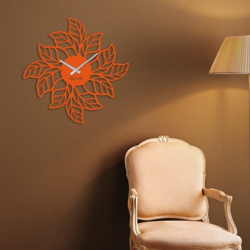 Metal Wall Clock Modern Unique Large Steel Orange Leaves Decor | eBay