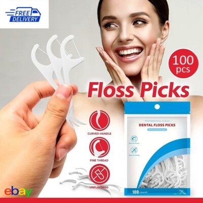 x100 Professional DENTAL FLOSS STICKS Interdental Teeth Picks Oral ...