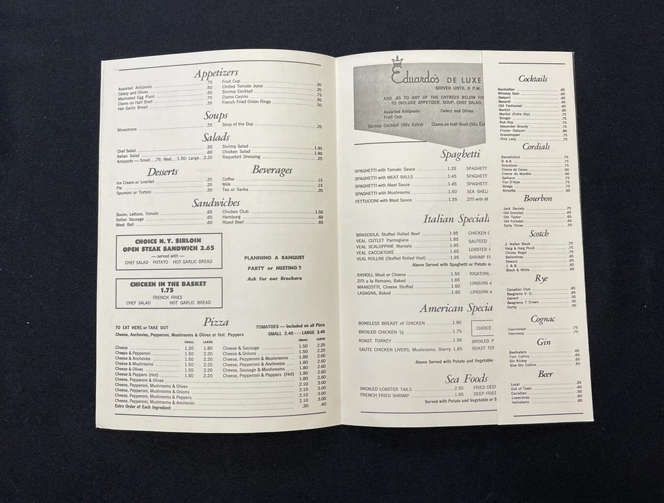 Vintage Restaurant Menu EDWARDO'S Bailey Avenue Buffalo New York | eBay