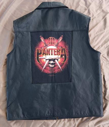 Mens XL Black Leather Vest Pantera Back Patch Slight Fixable Flaws | eBay