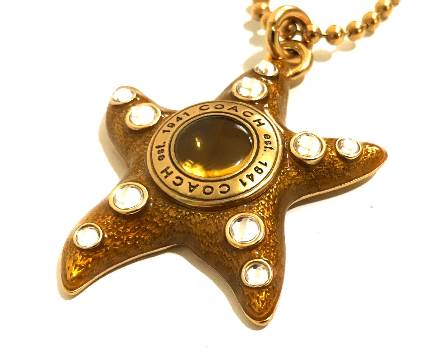 NEW Coach Ltd Ed Lg Enamel Starfish Citrine Crystal Ball Chain Gold ...