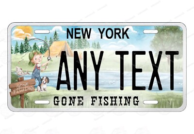 New York Gone Fishing Personalized License Metal Plate Tag for Auto Car ...