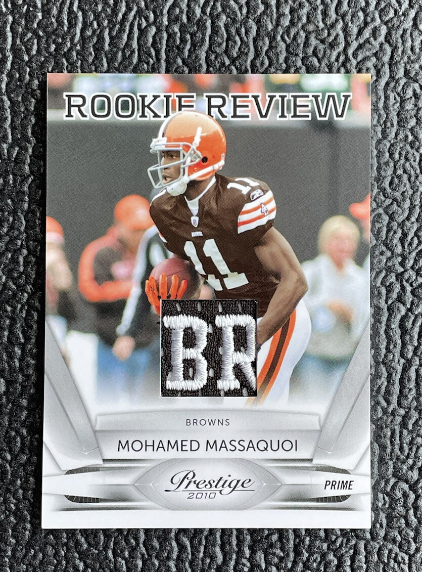 🔥MOHAMED MASSAQUOI 2010 PRESTIGE RR PRIME USED BROWNS LOGO JERSEY TAG ...