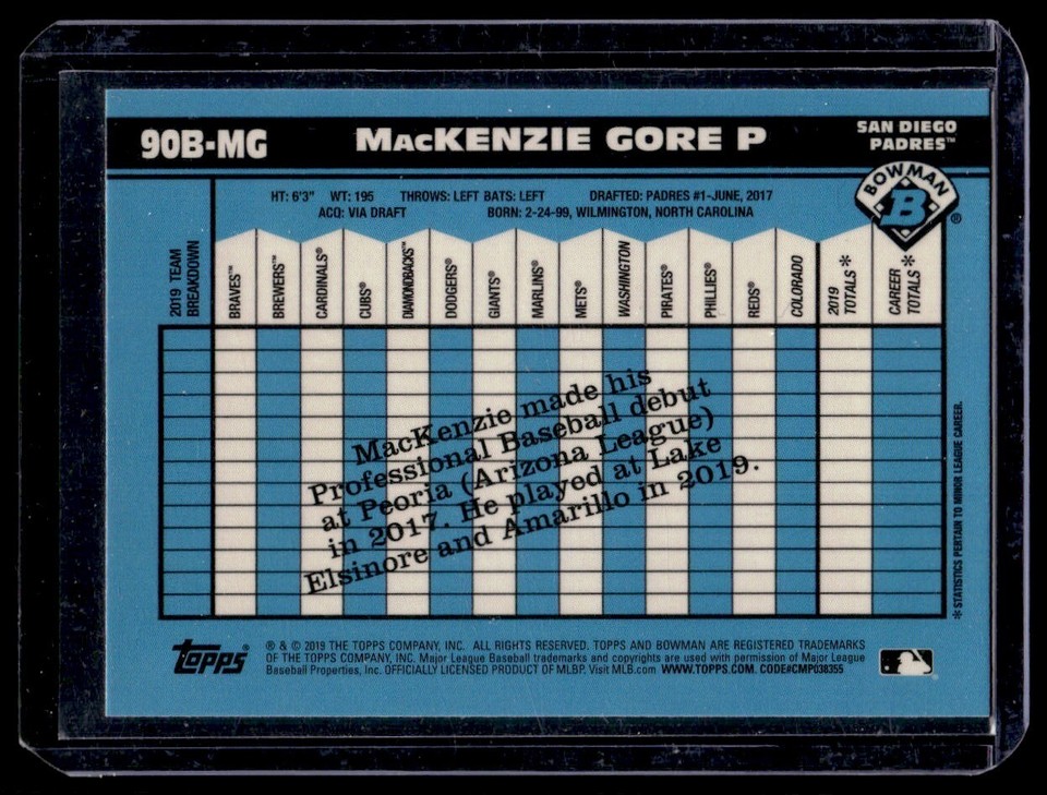 2020 Bowman 1990 MacKenzie Gore G69 San Diego Padres #90B-MG | eBay