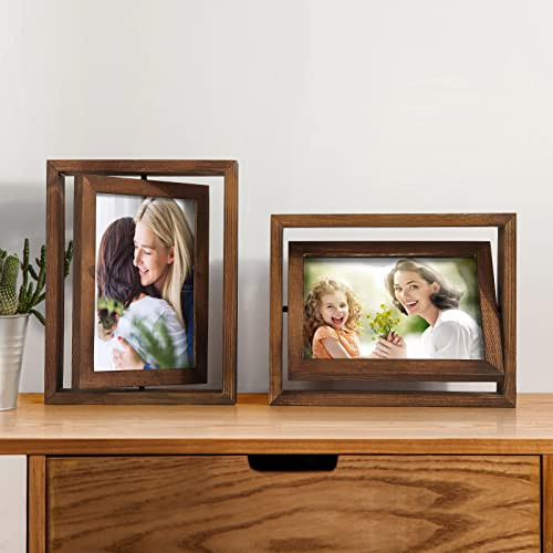 2 Pack Rotating Floating Picture Frames,Double-Sided 5x7 Carbonized ...