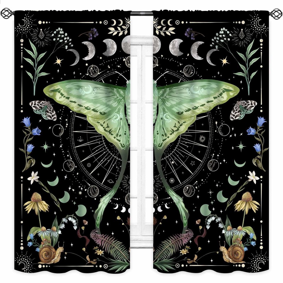 Boho Moth Curtains,Spring Summer Flowers Vintage Gothic Witchy Moon ...