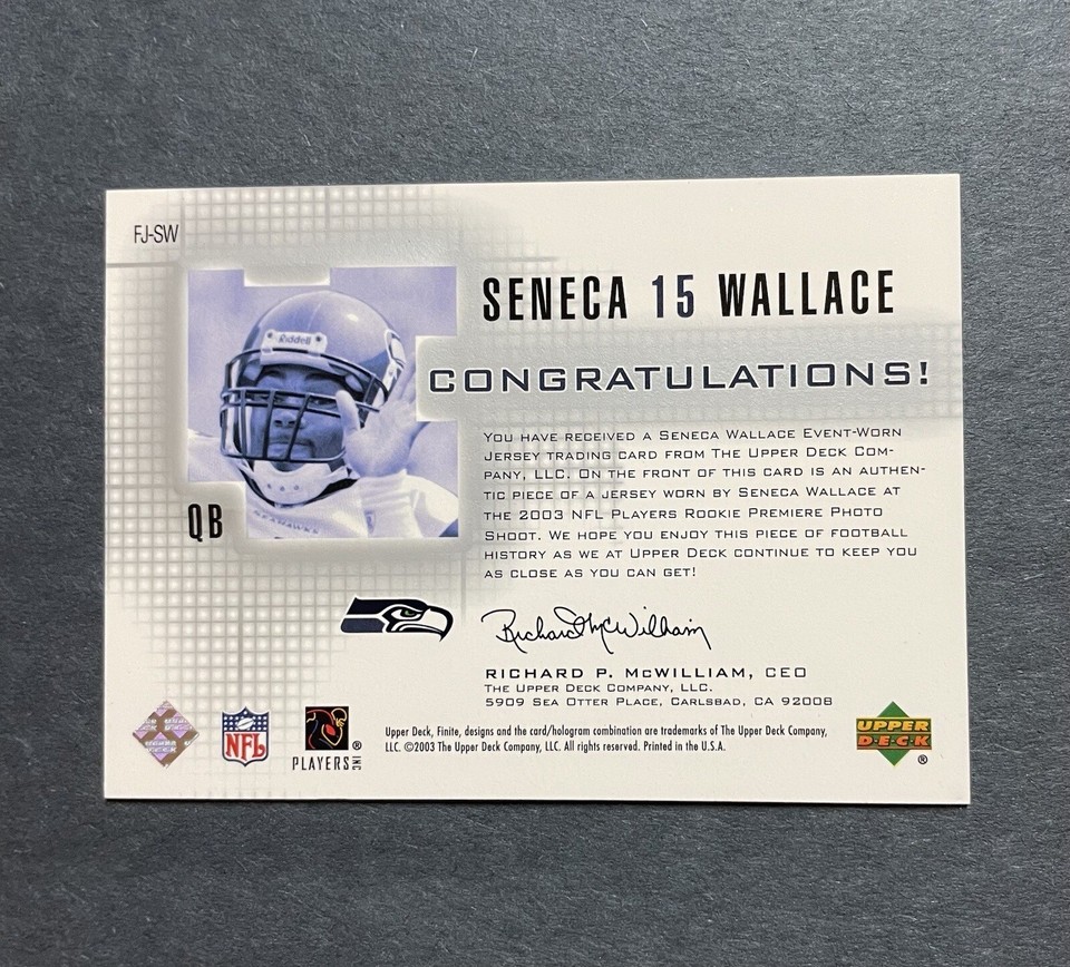 2003 Upper Deck Finite Jerseys Seneca Wallace #FJ-SW Rookie RC | eBay