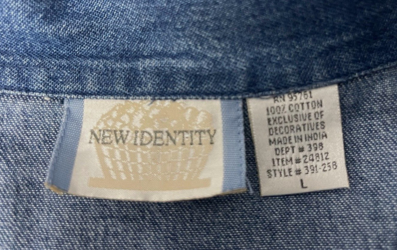 New Identity Womens Denim Jacket Shirt Size L Embroid… - Gem