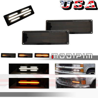 Smoked SWITCHBACK LED Front Turn Signal Lights For 88-98 Chevy/GMC C/K ...