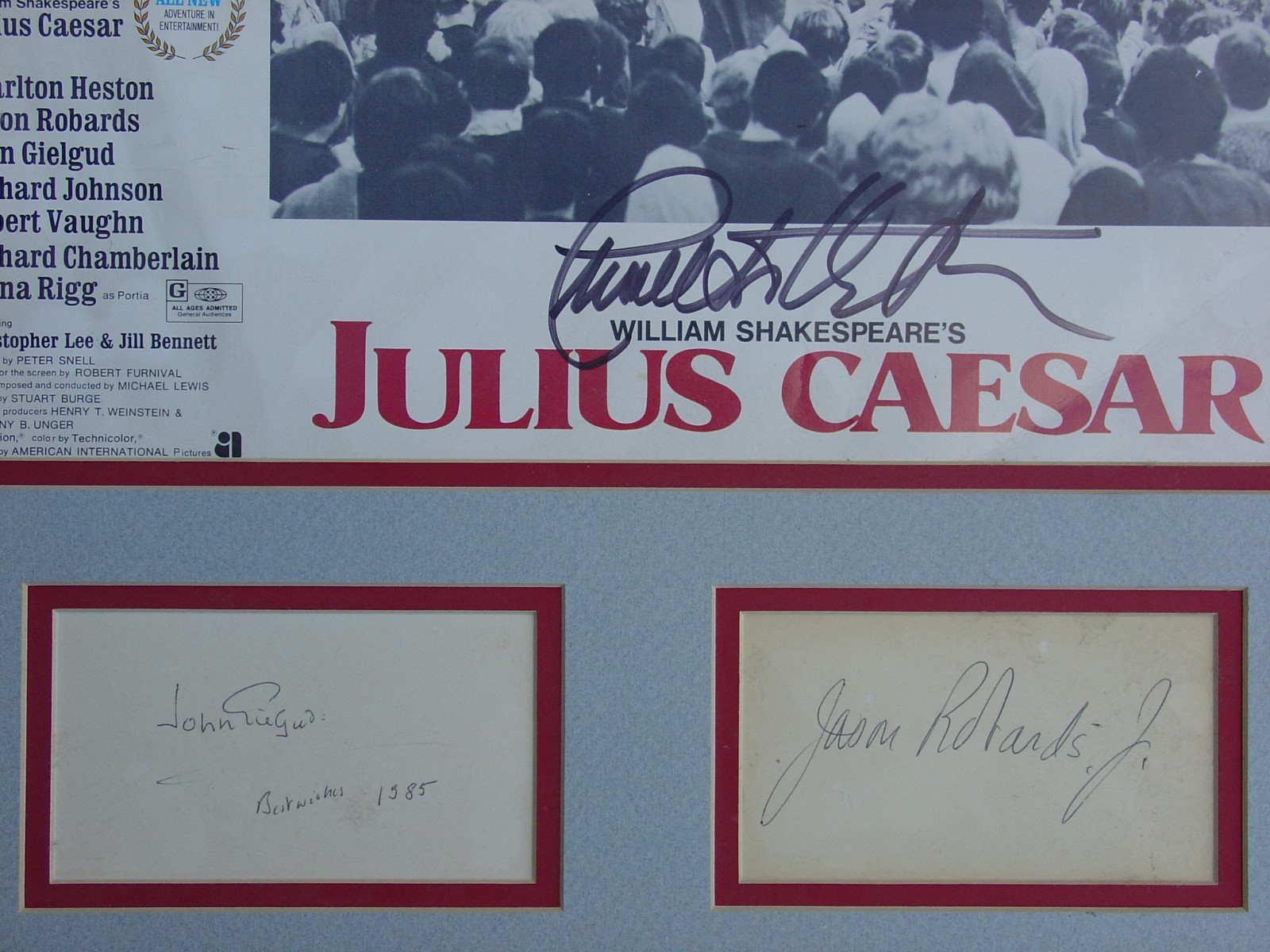 Lobby card poster Julius Caesar autographed Charlton Heston John ...