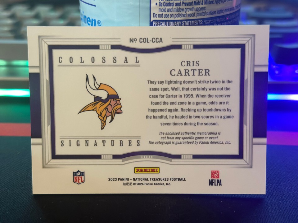 2023-24 National Treasures Cris Carter Patch AUTO /49 Colossal Vikings ...
