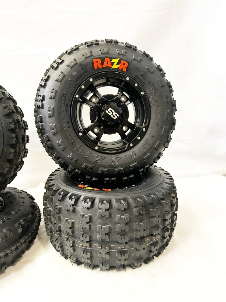 ITP SS112 Black Front Rear Rims Maxxis Razr Tires YFZ450 Raptor 700 ...
