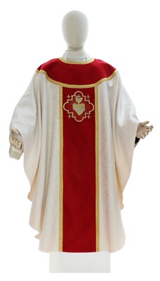 Cream/red Gothic Chasuble with stole Vestment Casulla Crema Casula ...